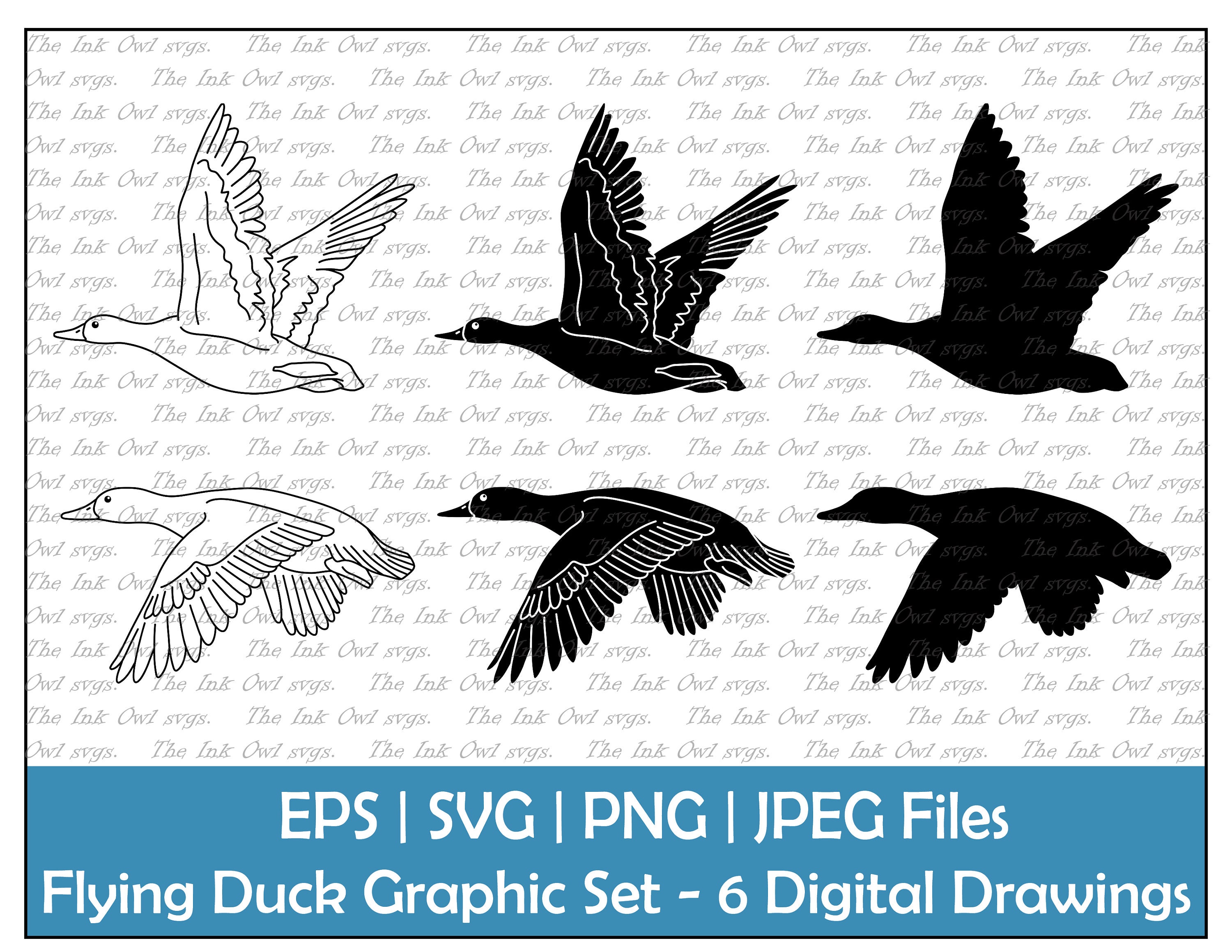 Flying Ducks Vector Clipart Set / Outline & Stamp Graphic / - Etsy Canada
