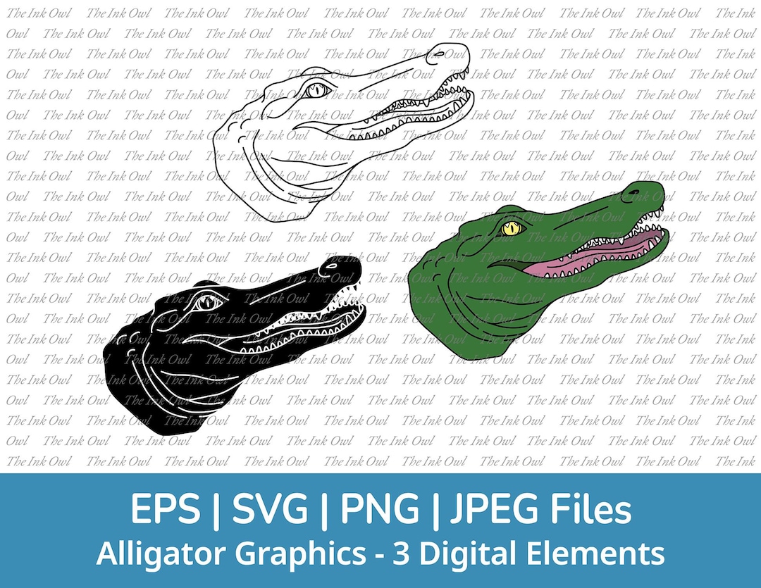 Alligator Head or Face Vector Clipart Set / Outline, Silhouette & Color ...
