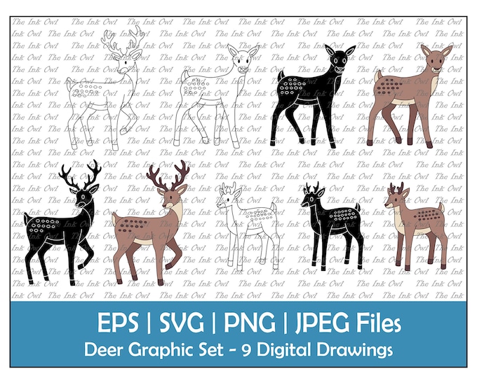 Deer Svg, Silhouette Bundle, PNG, Clip Art, 8 Digital, , Reindeer, Doe ...