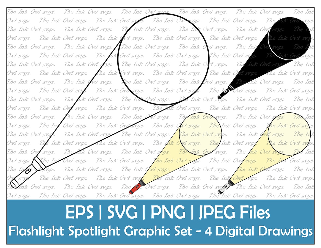 Flashlight With Spotlight Vector Clipart Set / Outline & Stamp Graphic ...