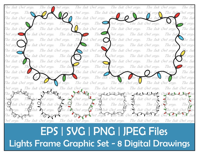String of Christmas Lights Frame Border Clipart Set / Outline ...