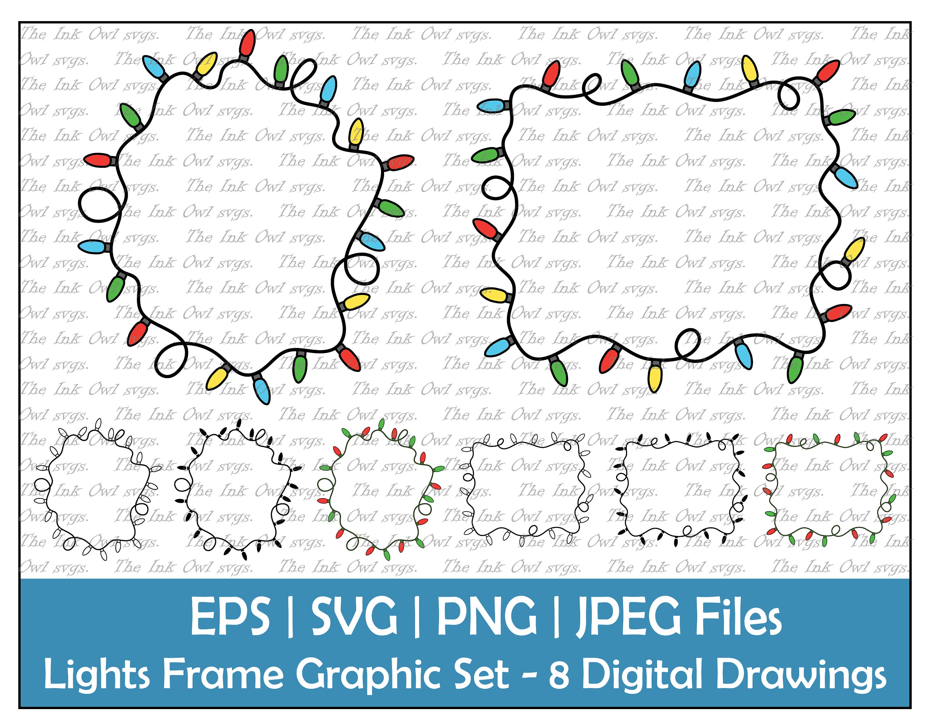 String of Christmas Lights Frame Border Clipart Set / Outline ...