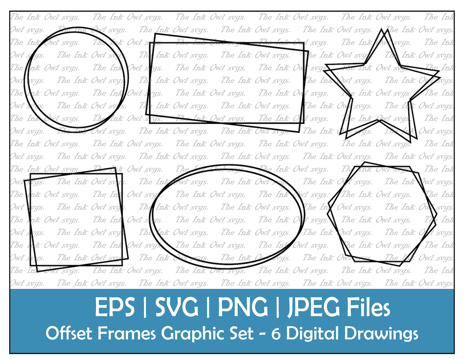 Decorative Offset Doodle Frame Clipart Set / Drawing Graphic / Circle ...