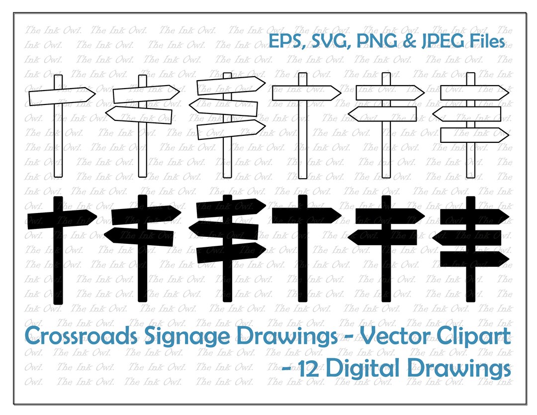 Crossroad Signage - Vector Clipart / Outline & Stamp Drawing ...