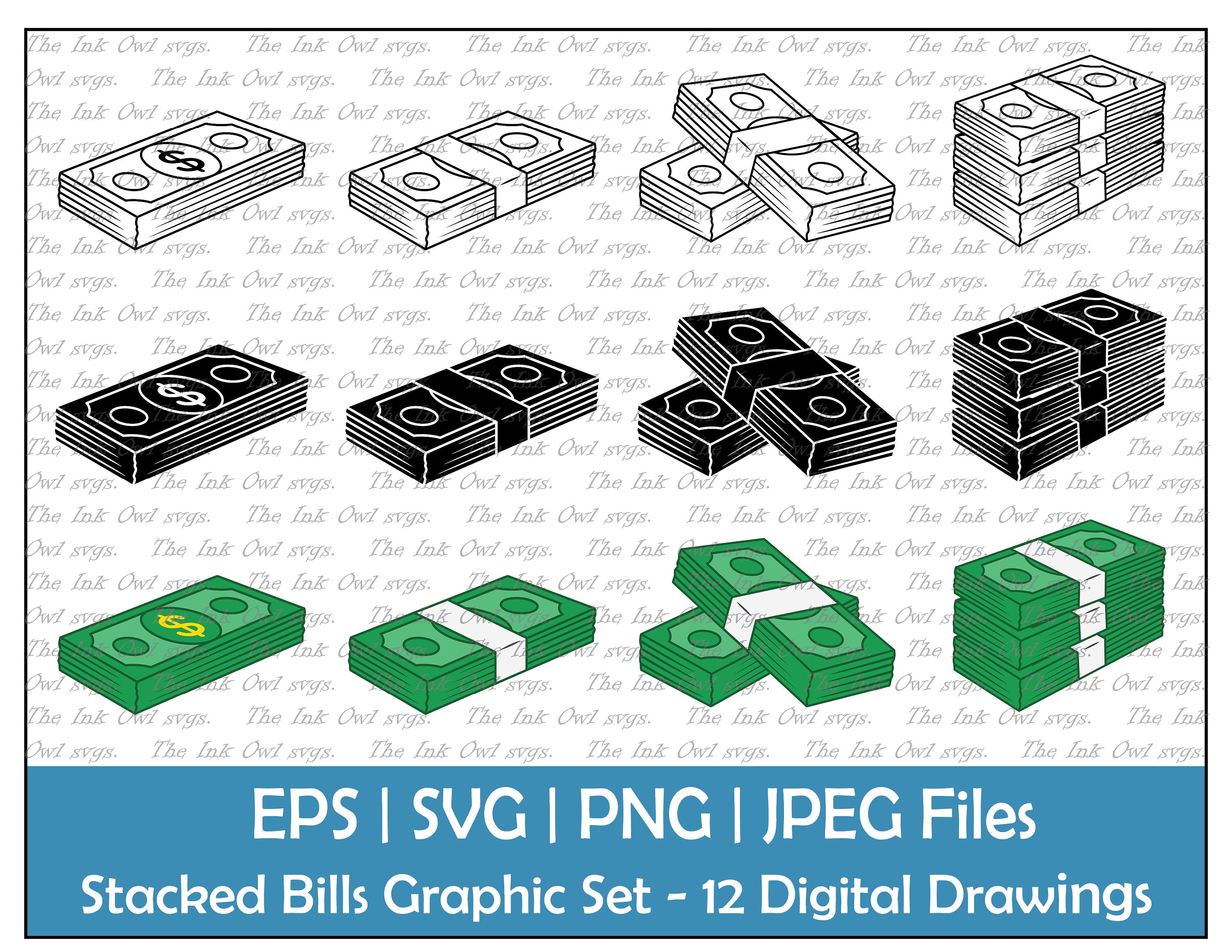 Money Paper Bill Stack Vector Clipart Set / Outline & Stamp | Etsy