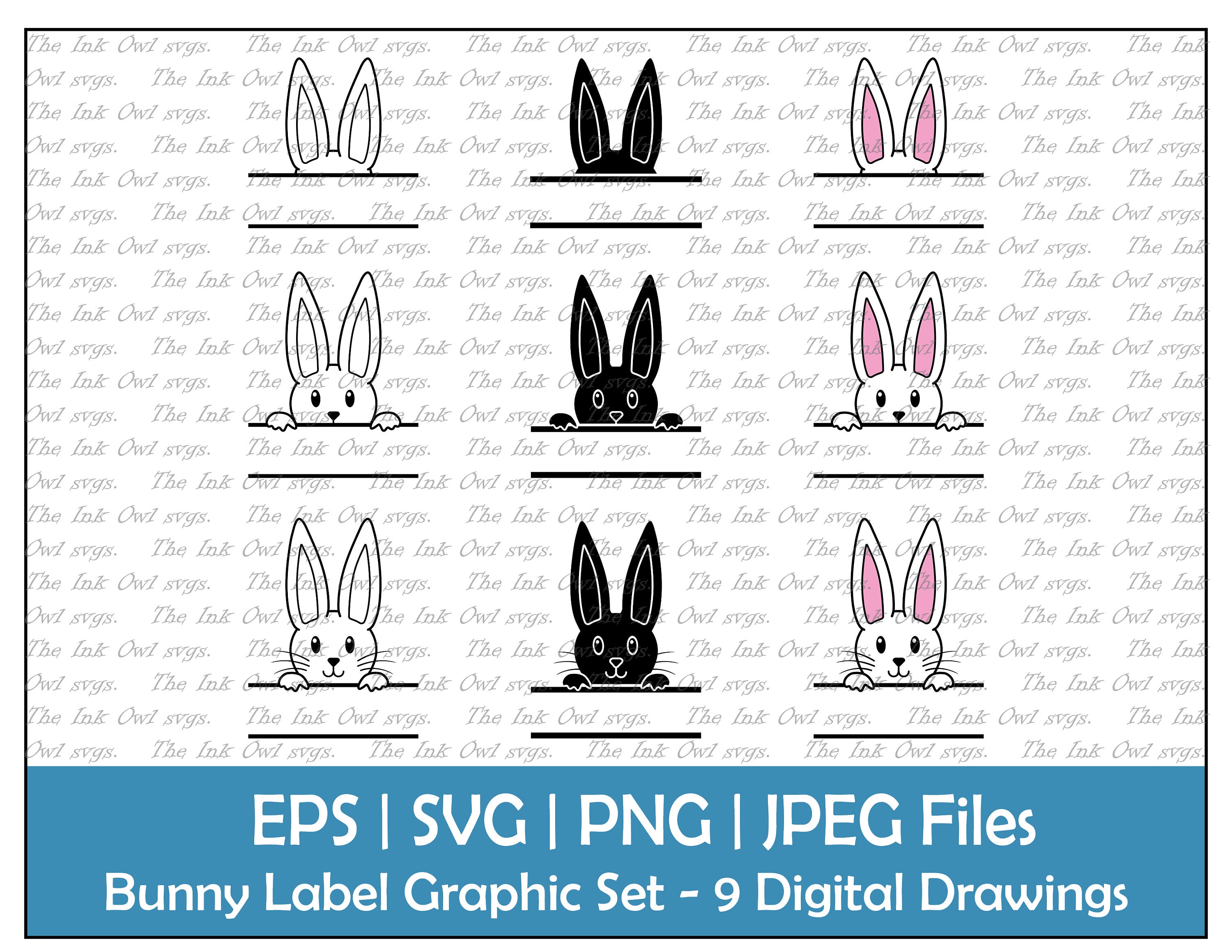 Bunny Label for Custom Text Clipart Set / Outline Stamp & | Etsy