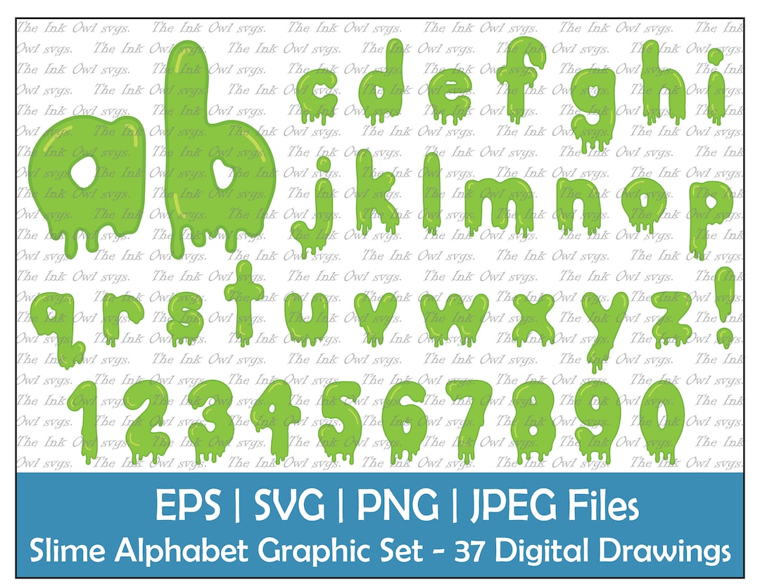 Slime Drip Lowercase Letter Alphabet and Numbers Vector Clipart Set ...