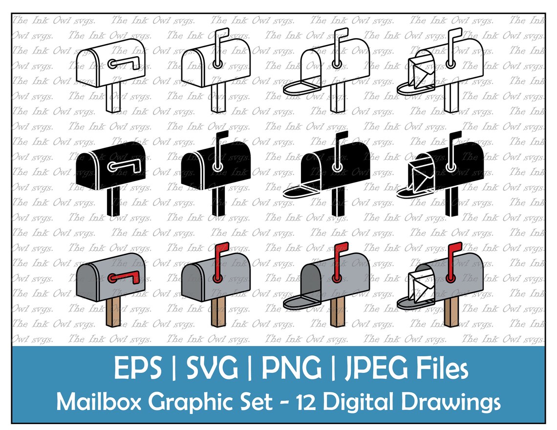 Mailbox With Letters Vector Clipart Set / Outline, Stamp and Color ...