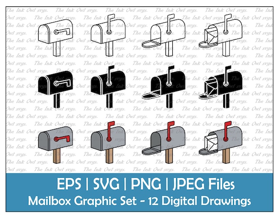 Mailbox With Letters Vector Clipart Set / Outline Stamp and | Etsy