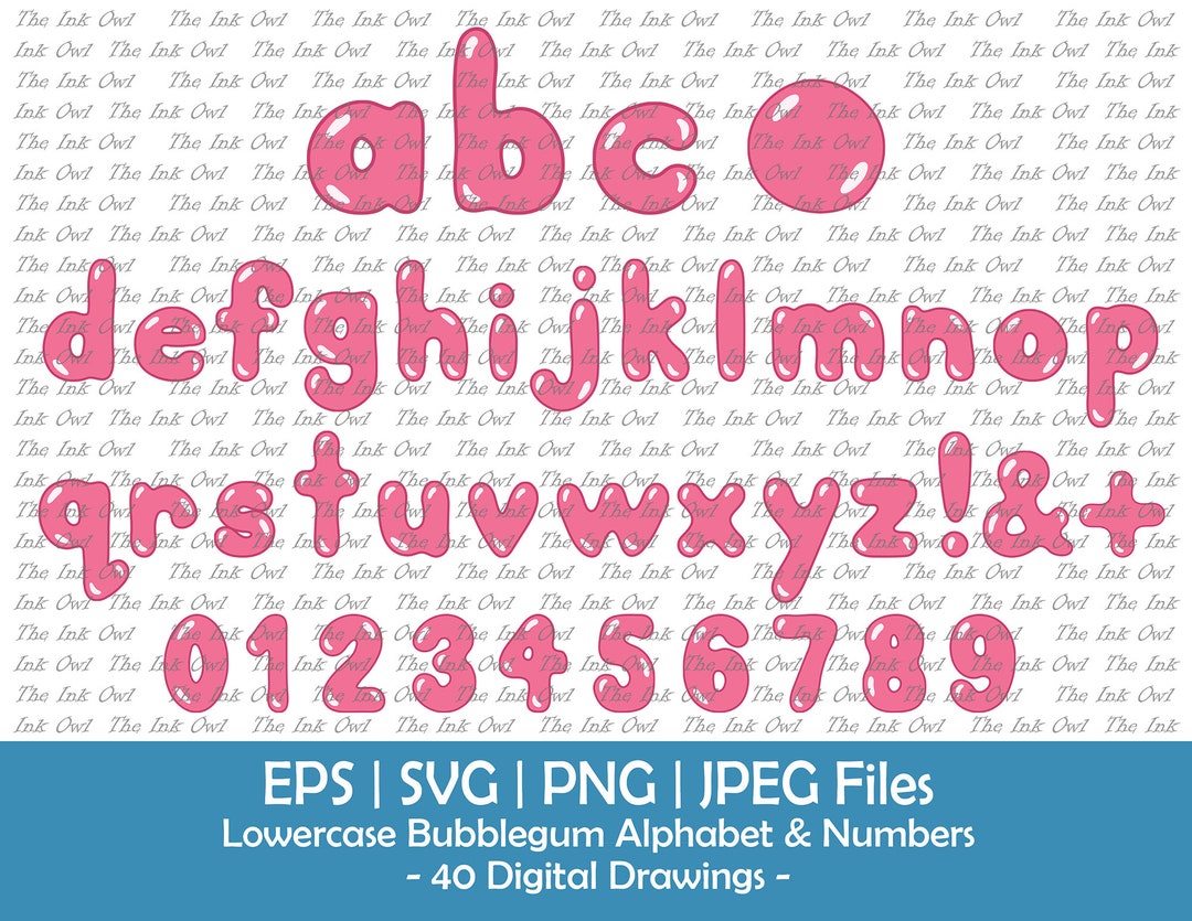 Pink Bubblegum Lowercase Letter Alphabet and Numbers Clipart Set ...