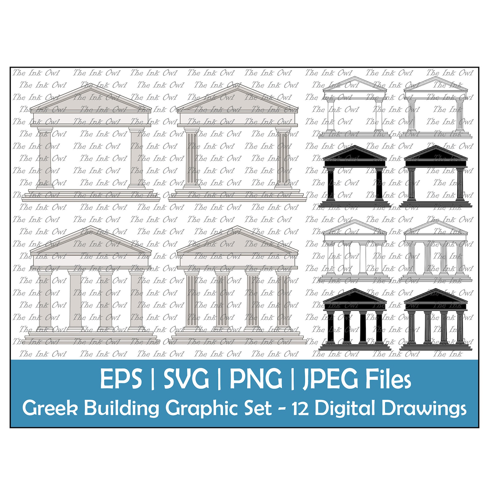 Greek Temple Architecture Building Vector Clipart Set / Outline ...