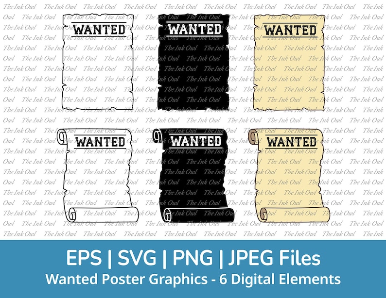 Wanted Poster Svg Vector Clipart Set / Outline, Stamp Silhouette and ...