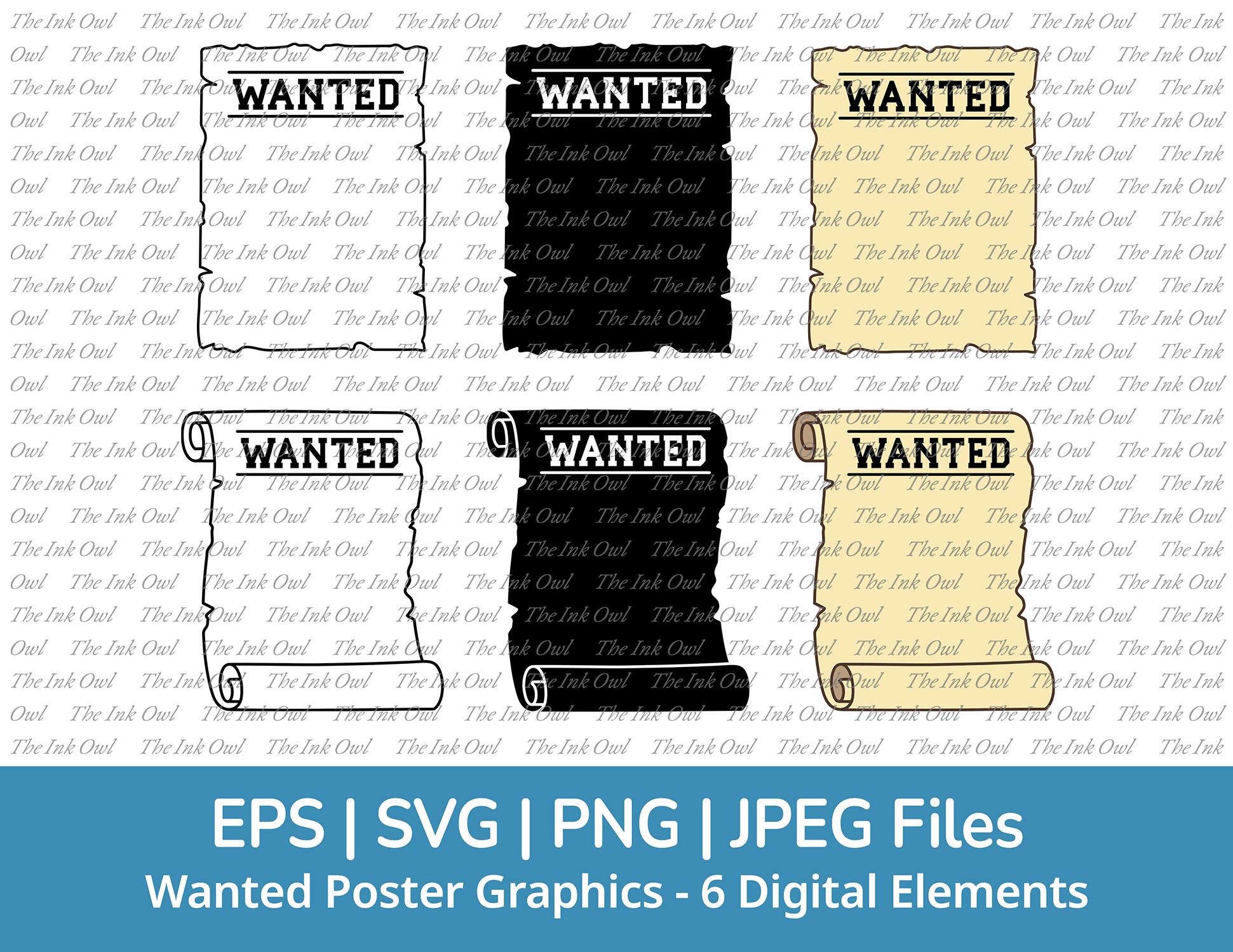 Wanted Poster Svg Vector Clipart Set / Outline, Stamp Silhouette and ...