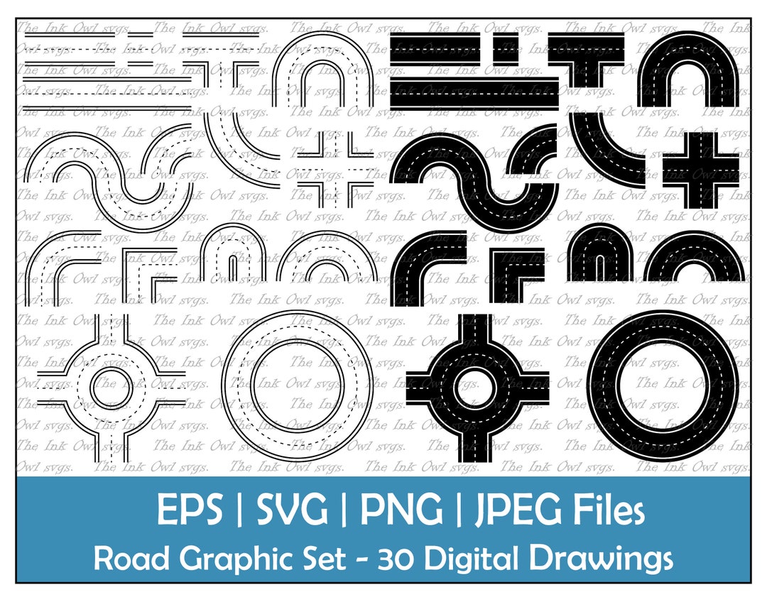Road Graphic Clipart Set / Outline & Stamp Graphics / Decorative ...