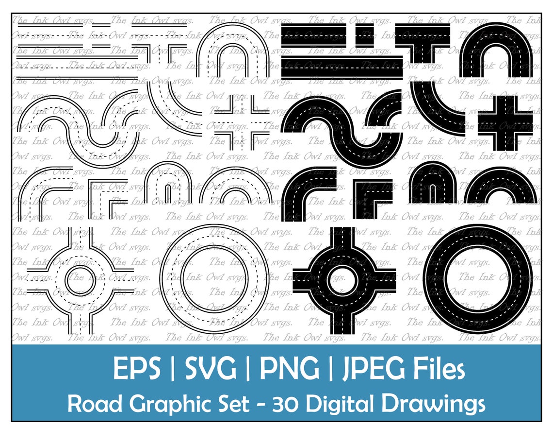 Road Graphic Clipart Set / Outline & Stamp Graphics / Decorative ...