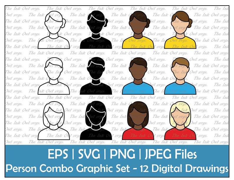 Person Icon With Color Vector Clipart Set / Outline & Stamp - Etsy