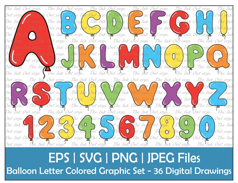 Balloon Letter Alphabet & Numbers Vector Clipart / Multi Color - Etsy