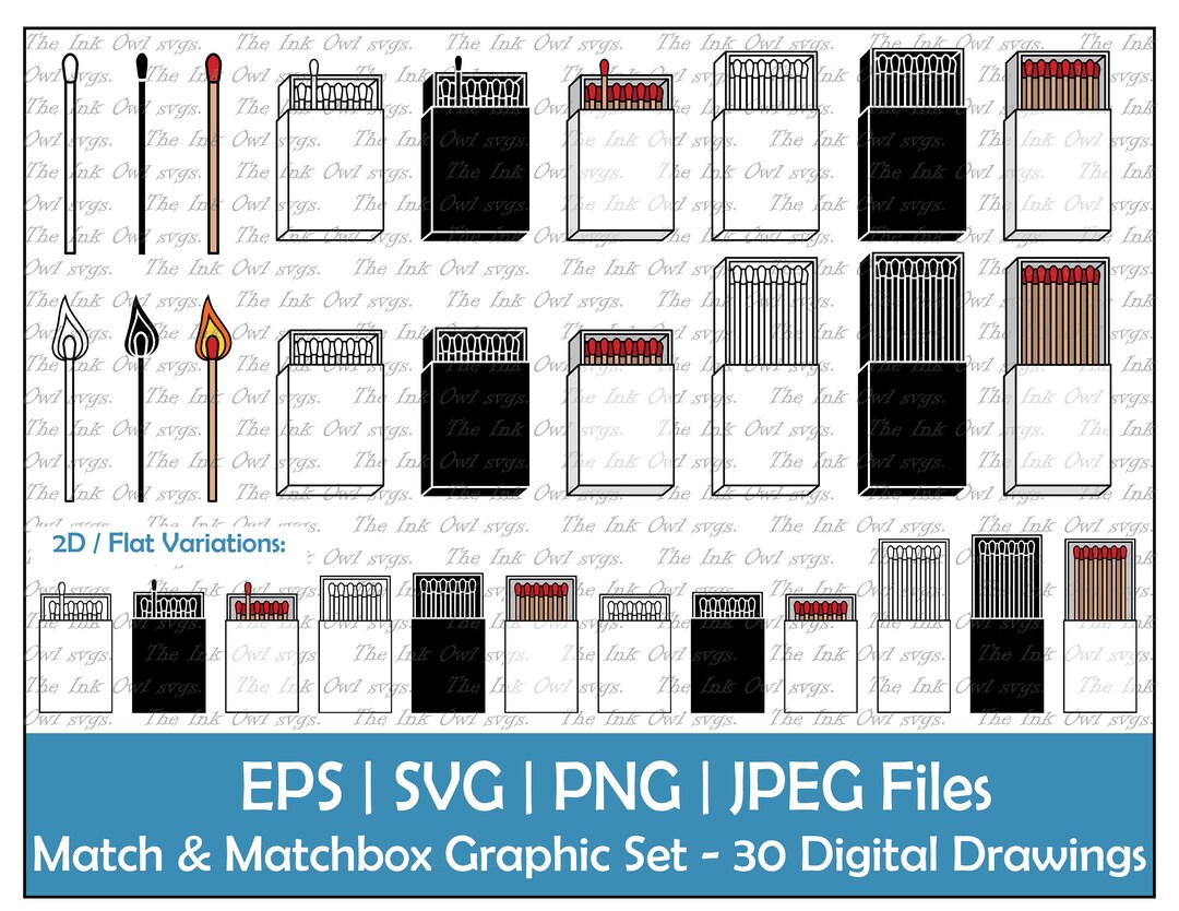 Match and Matchbox Vector Clipart Set / Outline, Stamp & Color Graphics ...