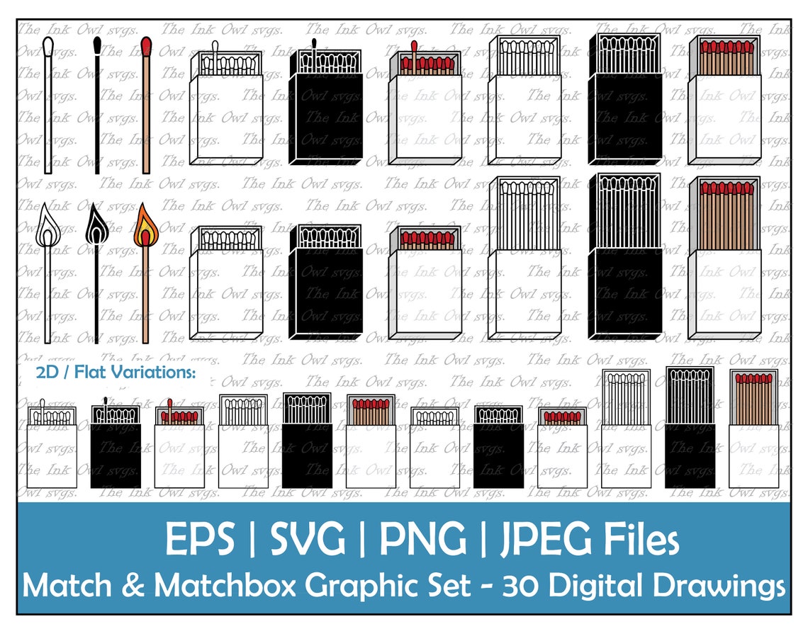 Match and Matchbox Vector Clipart Set / Outline Stamp & Color - Etsy