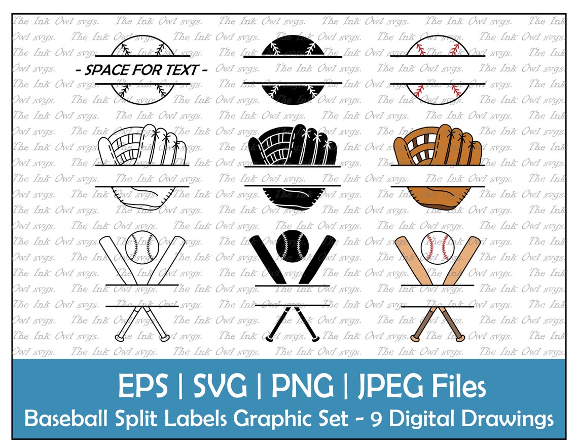 Baseball Split Label Wall Clipart Set / Outline Stamp and - Etsy