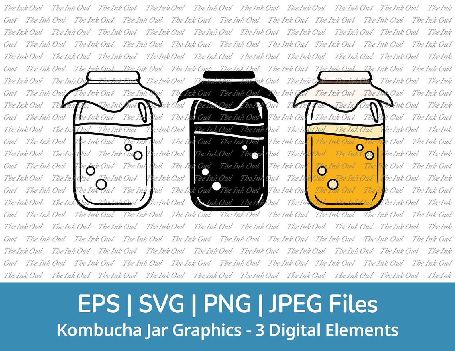 Kombucha Jar Svg Vector Clipart / Outline, Stamp Silhouette & Color ...