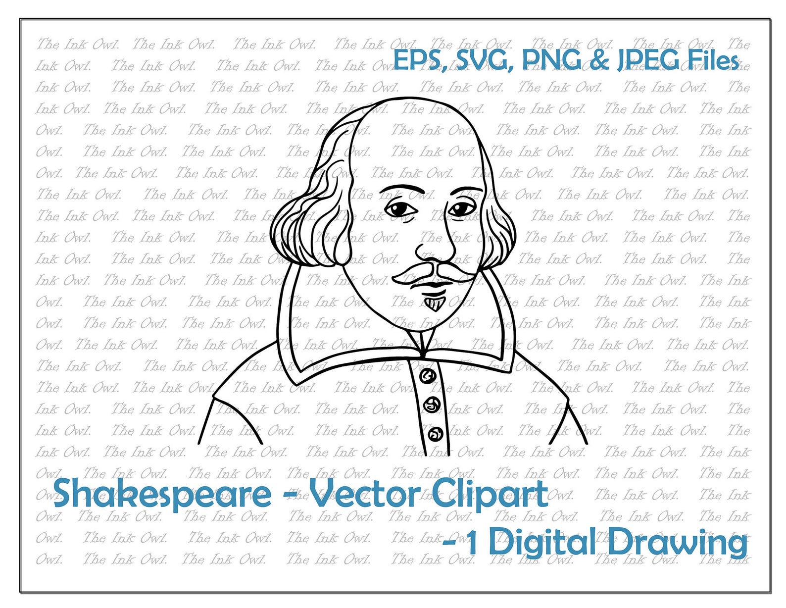 Shakespeare Outline Vector / Clipart Drawing Graphic / PNG, JPG, SVG ...