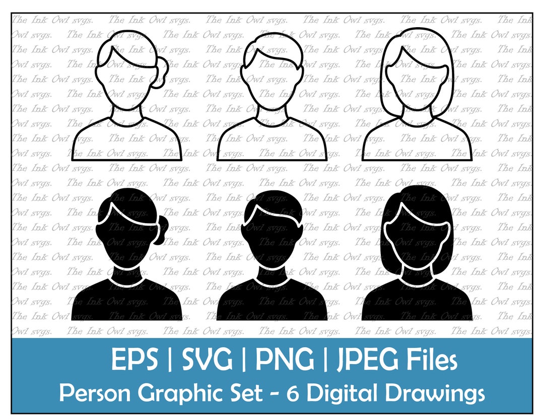 Person Icon Vector Clipart Set / Outline & Stamp Drawing Graphic ...