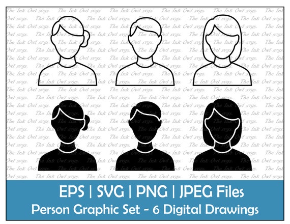 Person Icon Vector Clipart Set / Outline & Stamp Drawing - Etsy