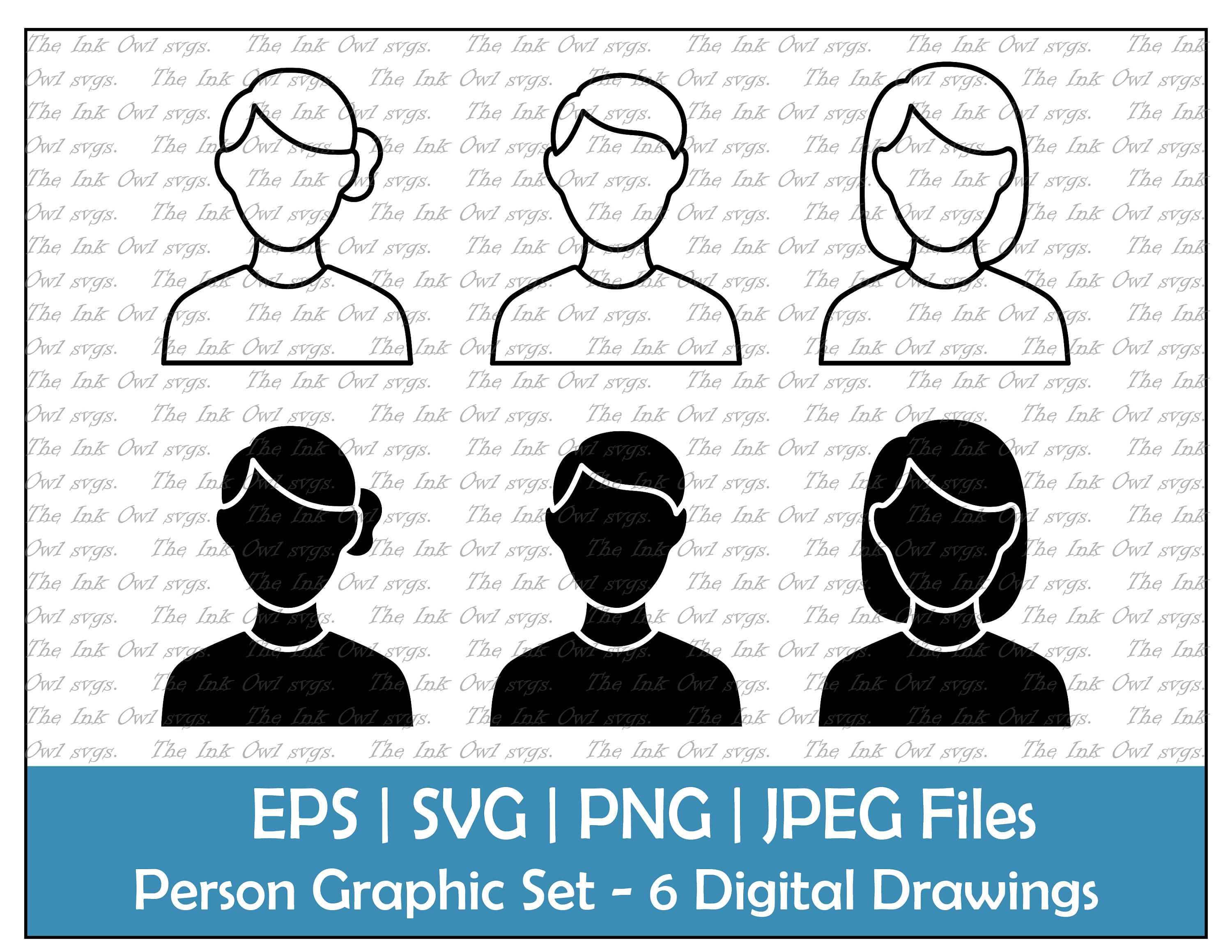 Person Icon Vector Clipart Set / Outline & Stamp Drawing Graphic ...