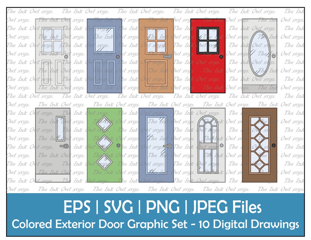 Exterior Door Vector Clipart Set / Colorful Drawing Graphics / Front ...
