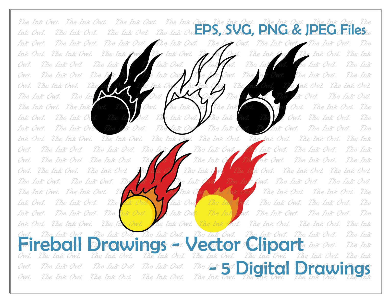Fireball Vector Clipart / Outline & Stamp Drawing | Etsy