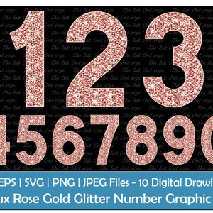 Rose Gold Glitter Numbers Clipart Set / Text Graphics / Faux Sparkle ...