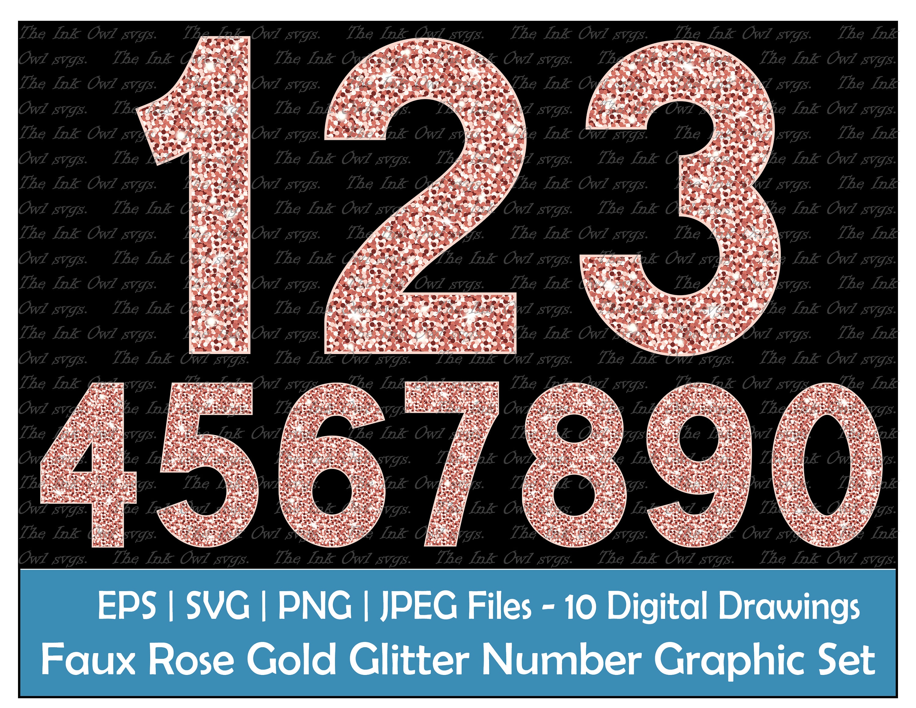 Rose Gold Glitter Numbers Clipart Set / Text Graphics / Faux - Etsy
