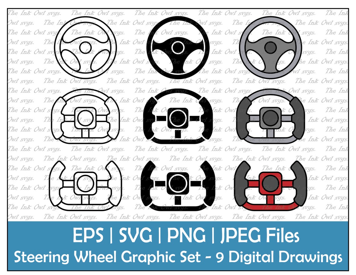 Steering Wheel Vector Clipart Set / Outline & Stamp Drawing - Etsy