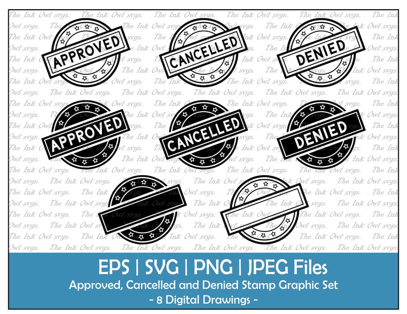 Approved, Cancelled and Denied Request Stamp Clipart Set / Outline ...