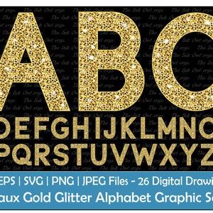 Gold Glitter Alphabet Letters Vector Clipart Set / Text Graphics / Faux ...