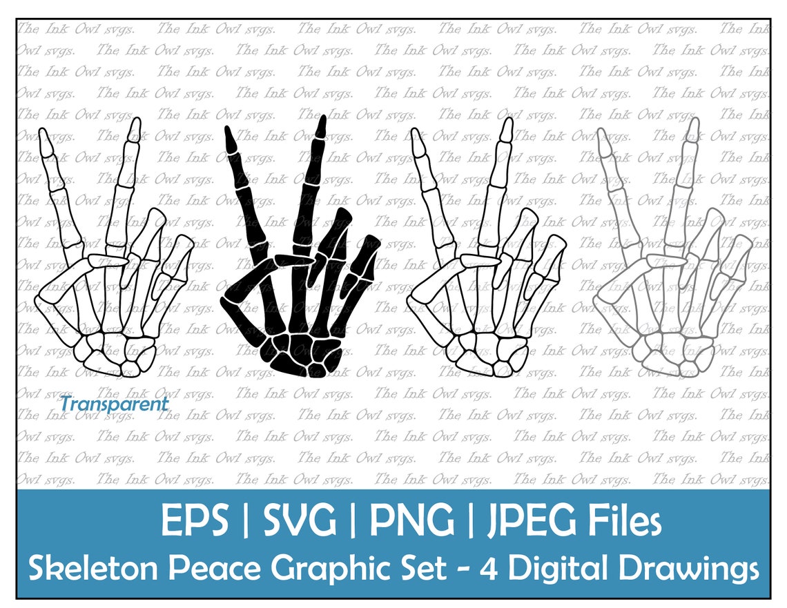 Skeleton Hand Peace Sign Symbol Clipart Set / Outline & Stamp Drawing ...