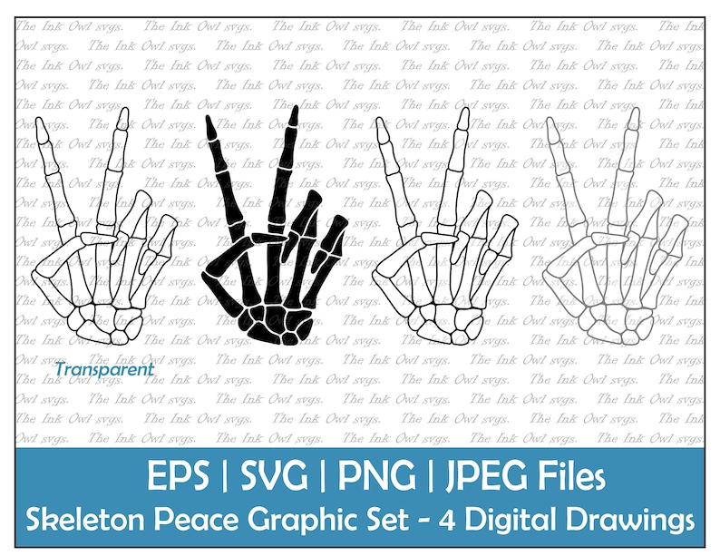 Skeleton Hand Peace Sign Symbol Clipart Set / Outline & Stamp Drawing ...