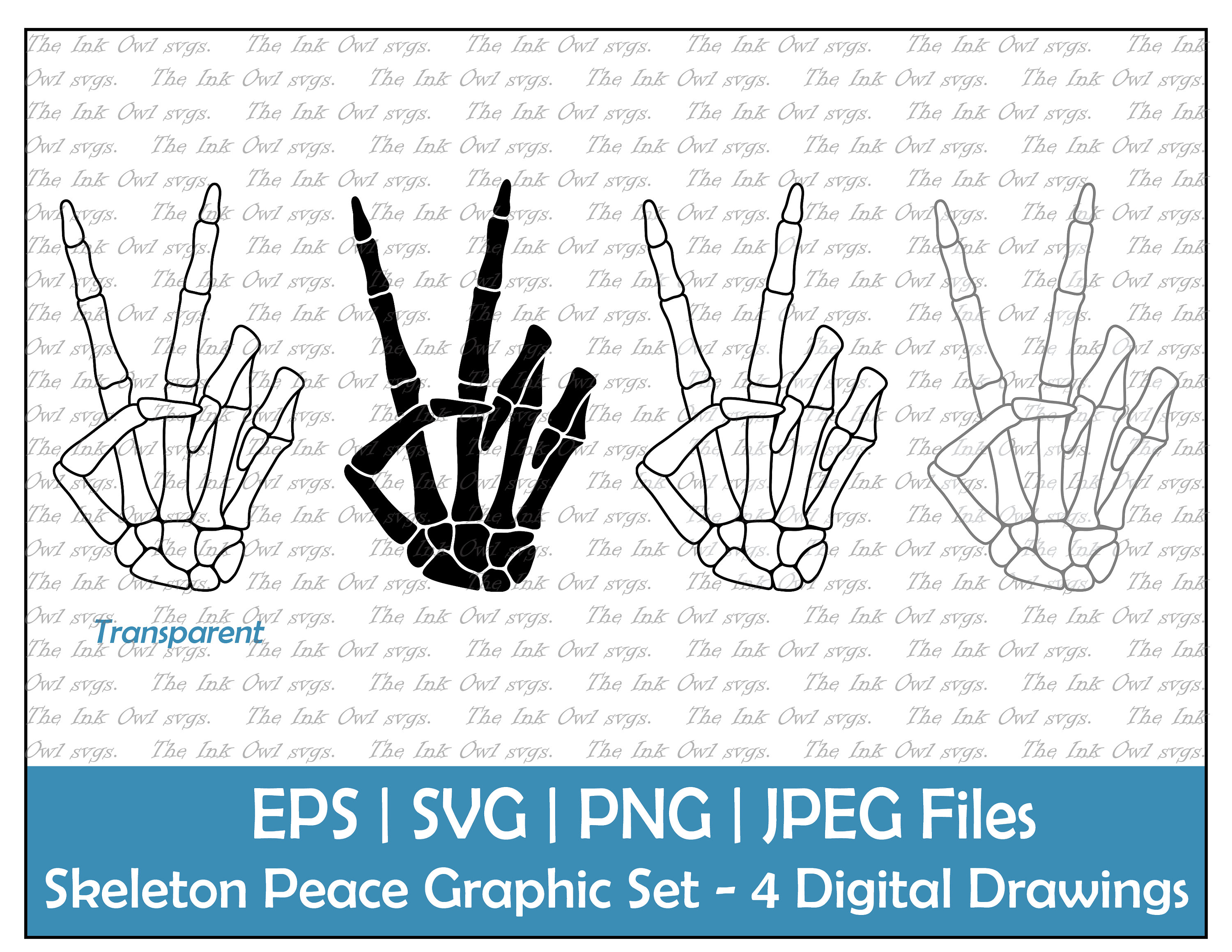 Skeleton Hand Peace Sign Symbol Clipart Set / Outline & Stamp - Etsy
