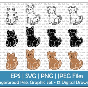 Gingerbread Cookie Pets Vector Clipart Set / Cat and Dog / Outline ...