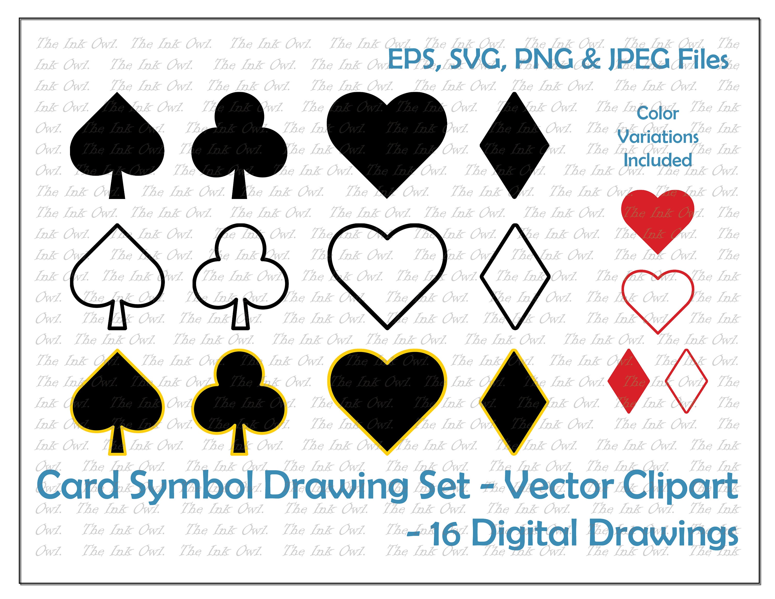 Card Symbol Vector Clipart Set / Spades Clubs Hearts | Etsy