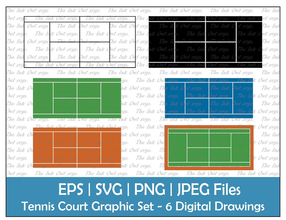 Tennis Court Vector Clipart Set / Outline, Stamp & Color Drawing ...