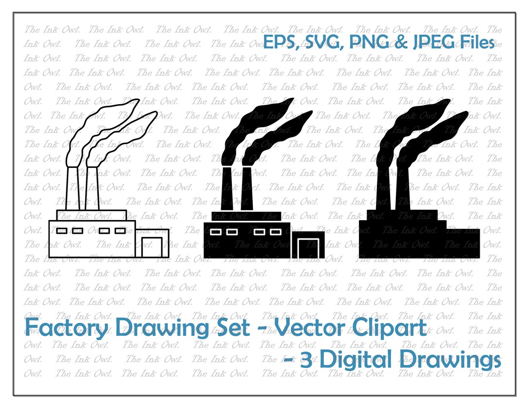 Factory Building Vector Clipart Set / Outline Stamp & - Etsy