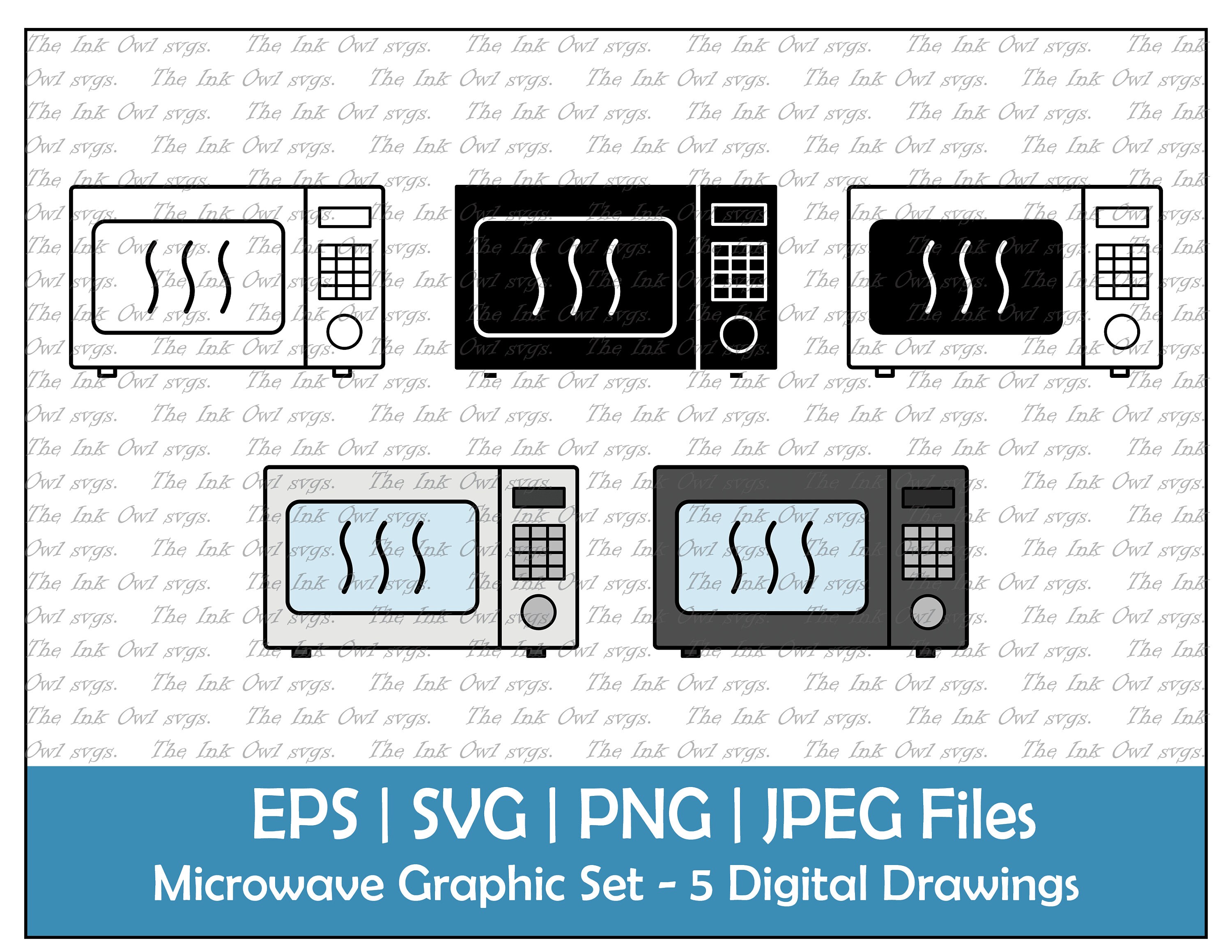 Microwave Vector Clipart Set / Outline & Stamp Graphic / Kitchen ...