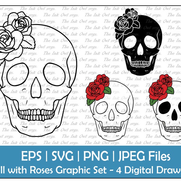 Skull and Rose Outline - Etsy
