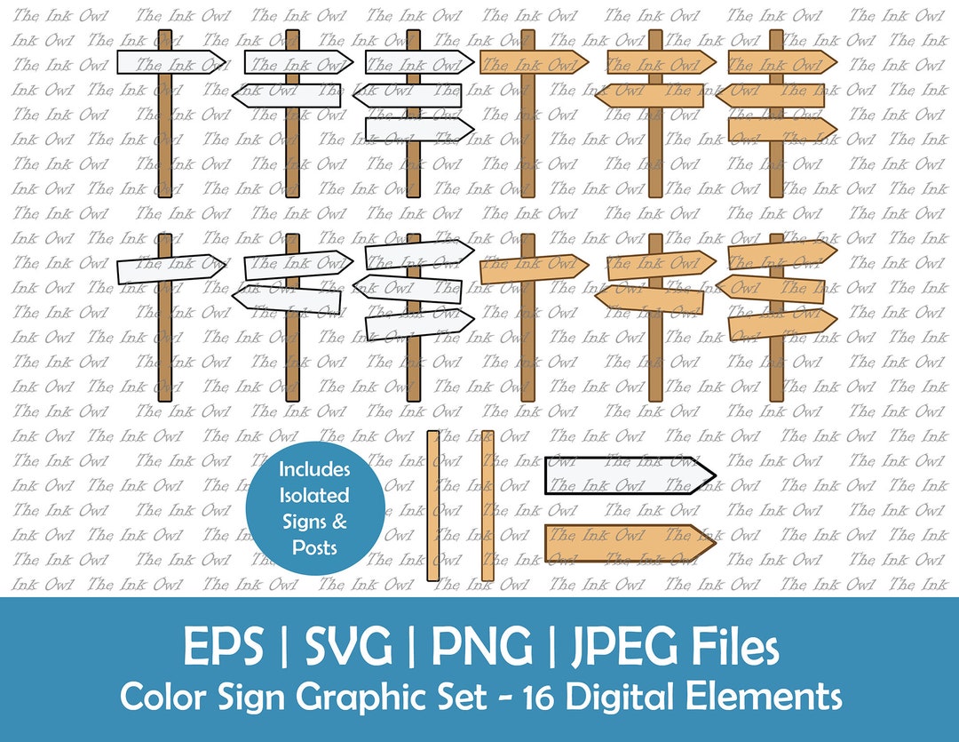 Crossroad Signage Vector Clipart Set / Color Drawing Graphics / Wood ...