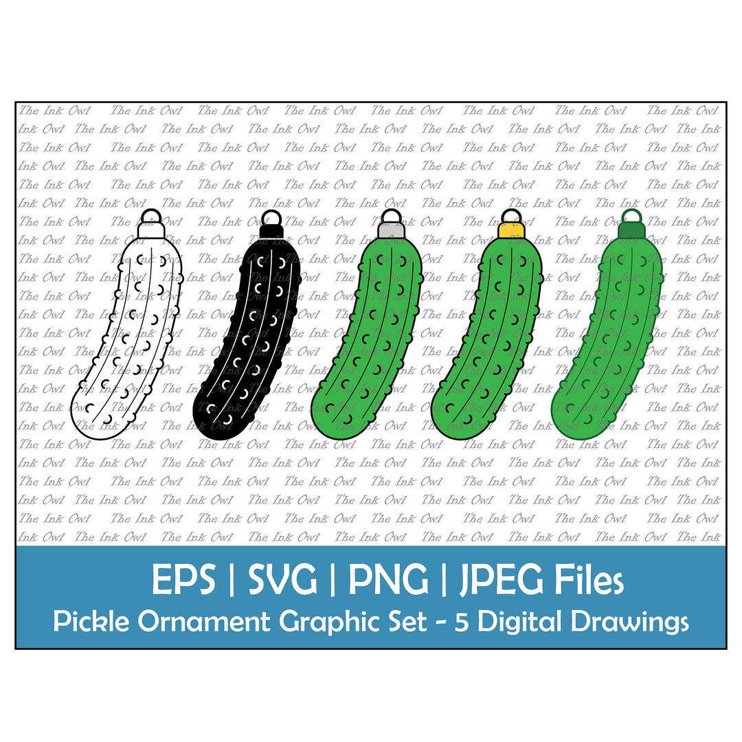 Festive Pickle Ornament Clipart Set / Outline, Silhouette & Color ...