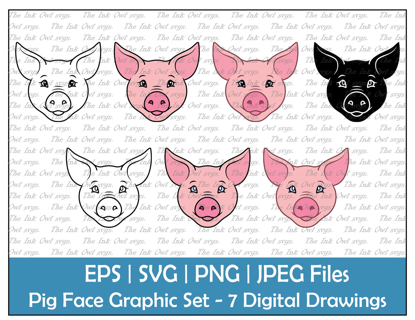 Pig Head and Face Vector Clipart Set / Outline Stamp & Color - Etsy