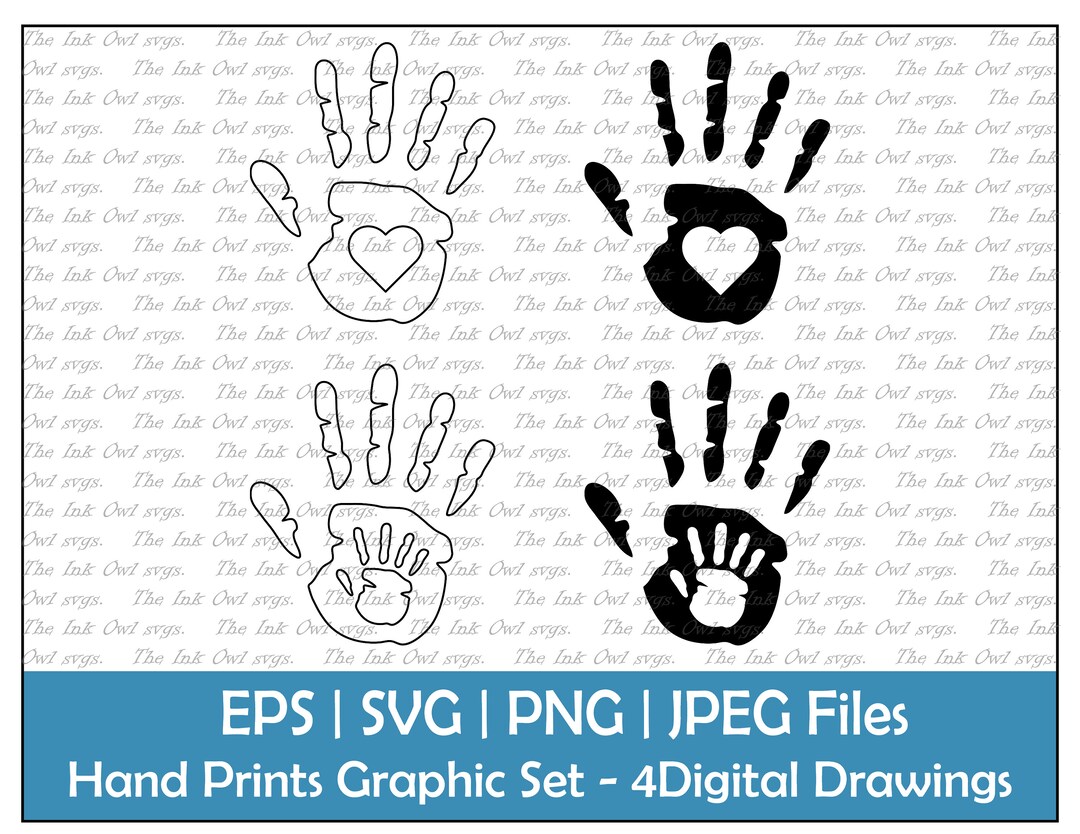 Hand Print With Heart and Child Hand Vector Clipart Set / Outline ...