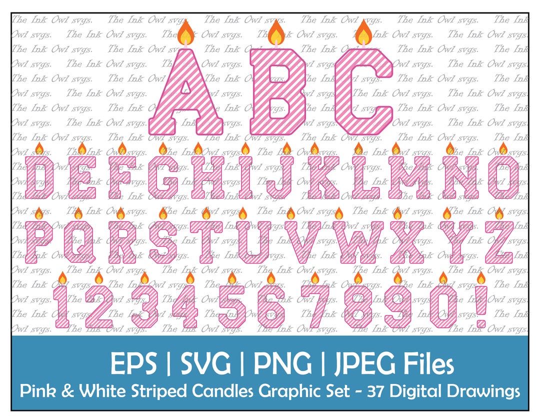 Pink Striped Birthday Candle Alphabet Letters & Numbers Clipart Set ...